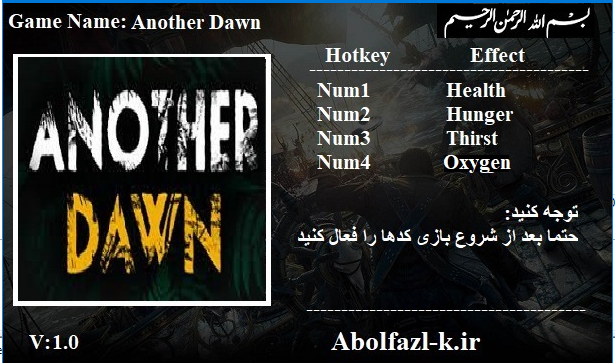 ترینر بازی Another Dawn - Abolfazl.k|Cheats, Trainers, Codes, Steam Deck Hacks